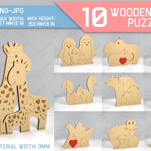 Wooden Family Puzzle Bundle, 3D Laser Cut Puzzle SVG, Cute Animal ...