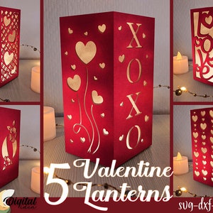 Valentine's Day Papercut Lantern Bundle, Valentines Lantern Template ...