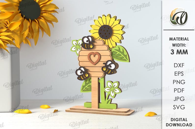 3D Bee Stand Decors Bundle, Layered Honey Bee Shelf Sitter Laser Cut ...