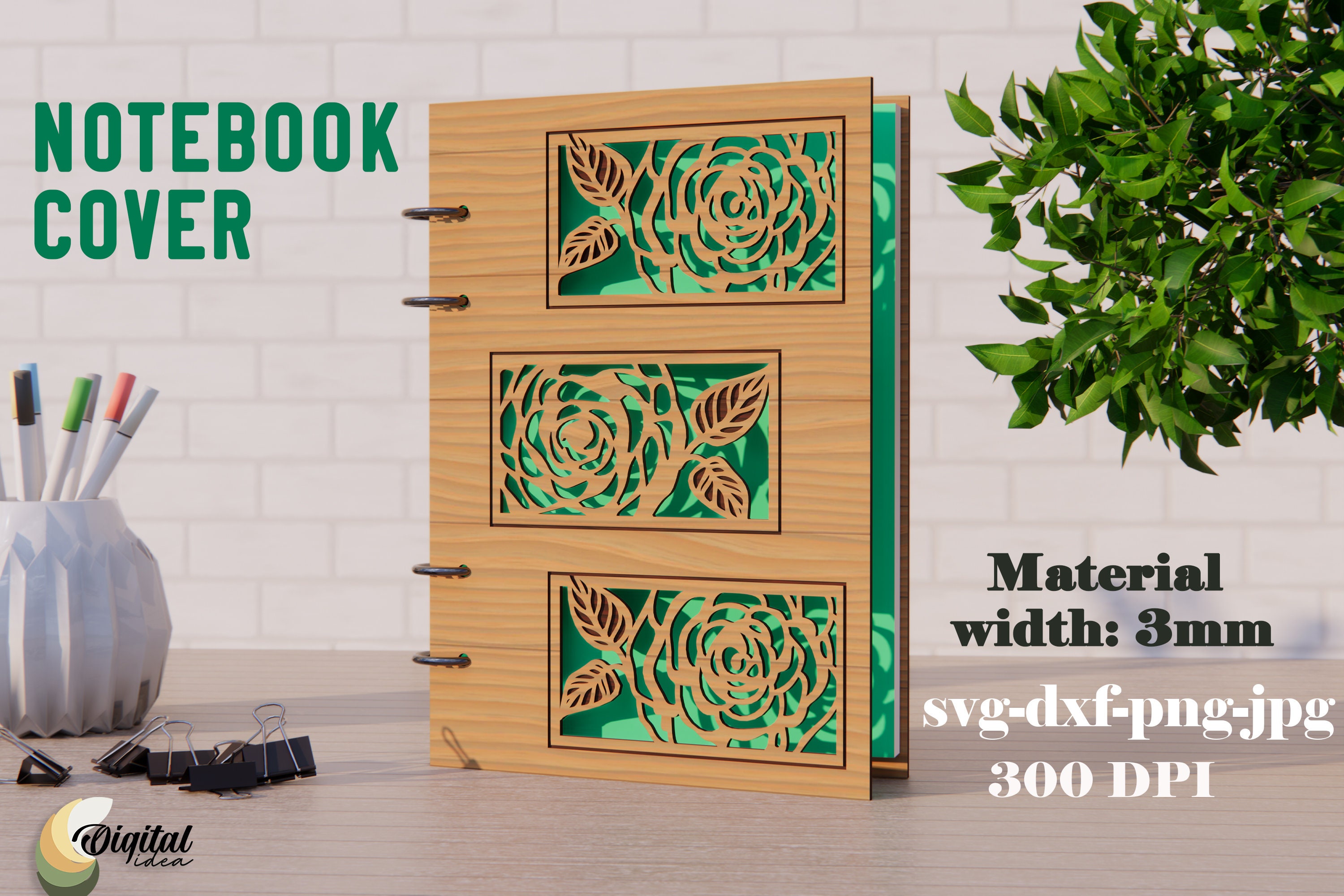 Notebook Covers Bundle SVG, 3D Notebook Binder, 4 Ring Binder Lasercut ...