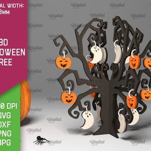 3D Halloween Trees Bundle, Halloween Stands With Ornaments Laser Cut ...