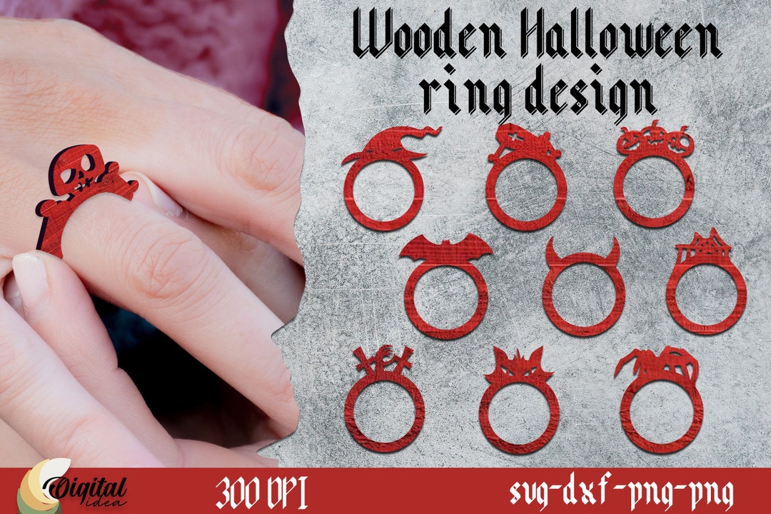 Wooden 3D Halloween Ring Designs, Lasercut Spooky Ring, Halloween ...