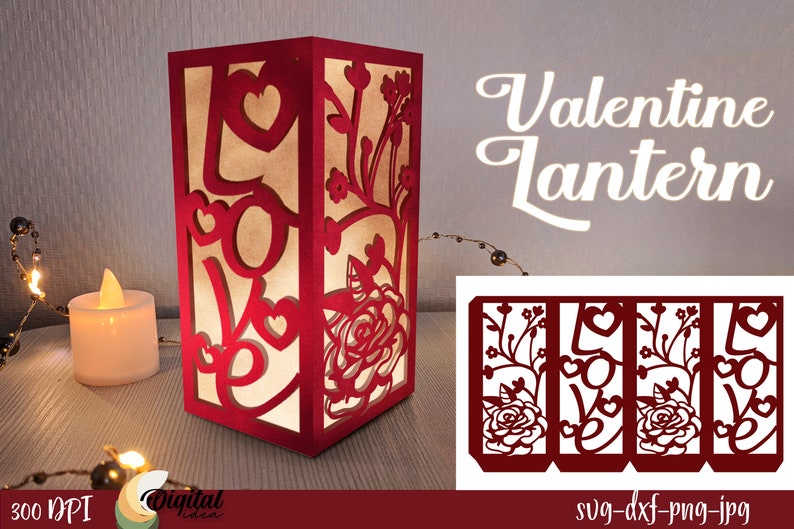 Valentine's Day Papercut Lantern Bundle, Valentines Lantern Template ...