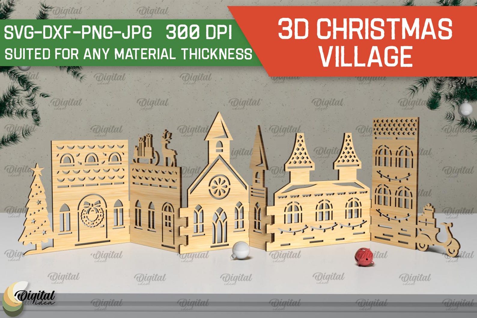 3D Christmas Village Bundle, Christmas Scene Stands Laser Cut, Xmas ...