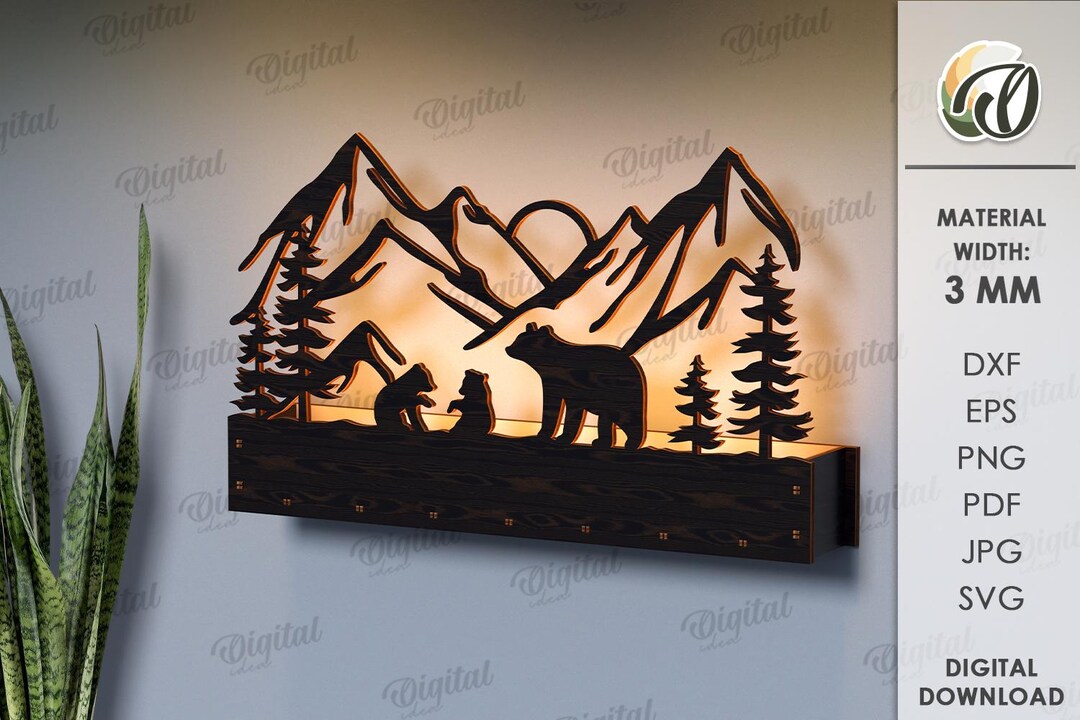 3D Led Wall Art, Nature Scene Lightbox Laser Cut, Bears Svg, Wooden Led ...