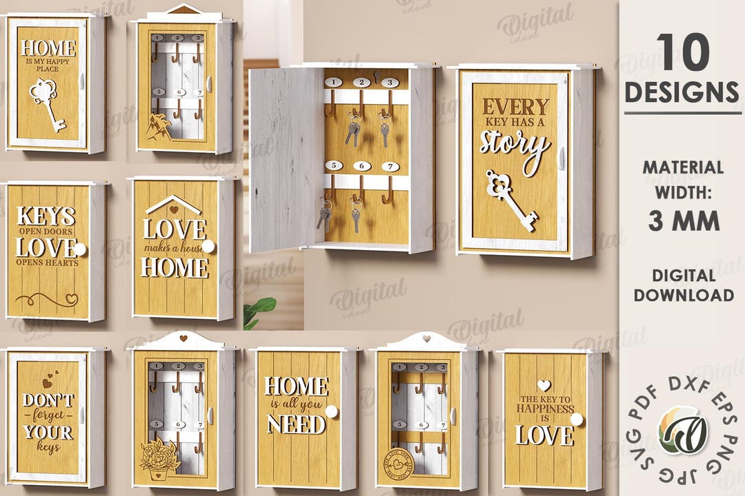 3D Key Holder Boxes Bundle, Key Organizer Cabinet Lasercut, Wooden Home ...