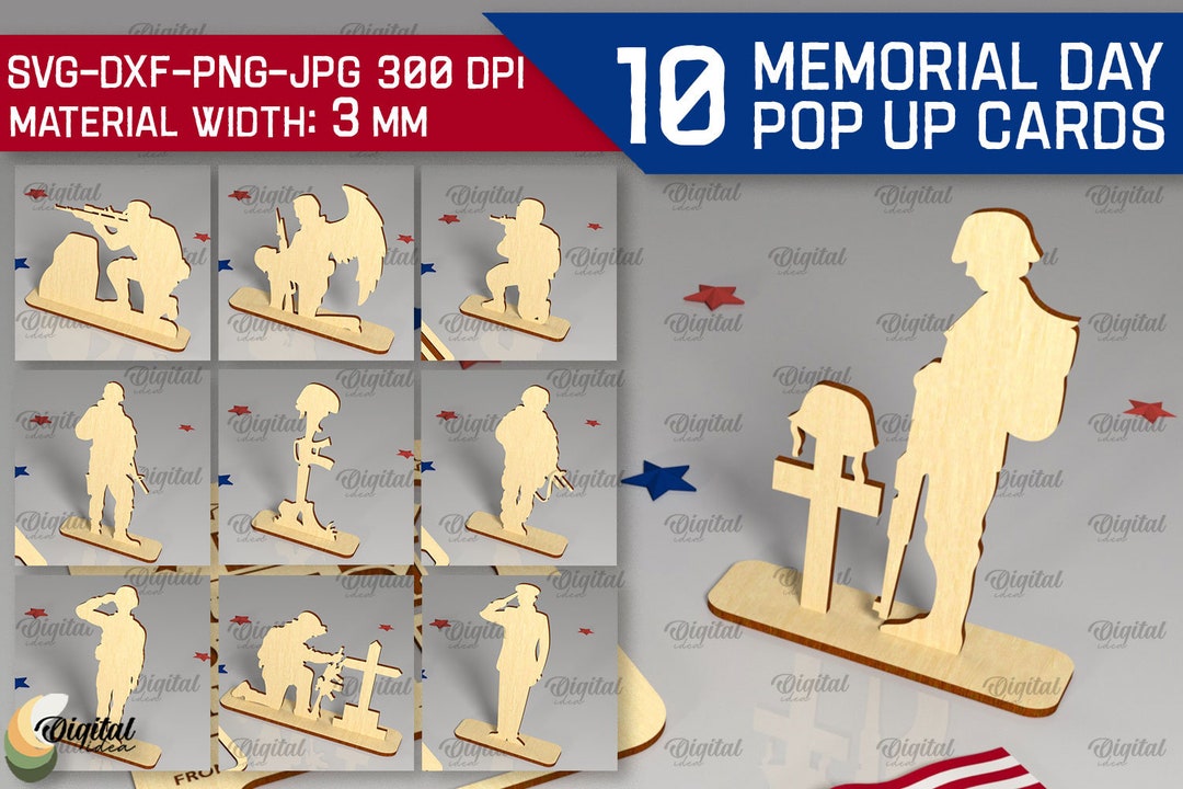 3D Memorial Day Pop up Cards Bundle, Veterans Day Laser Cut, Wooden ...