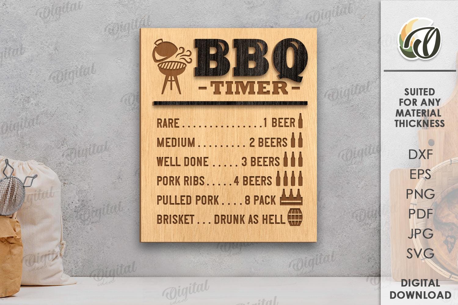 3D BBQ Timer Signs Bundle, Kitchen Decor Laser Cut, Funny Bbq Beer ...
