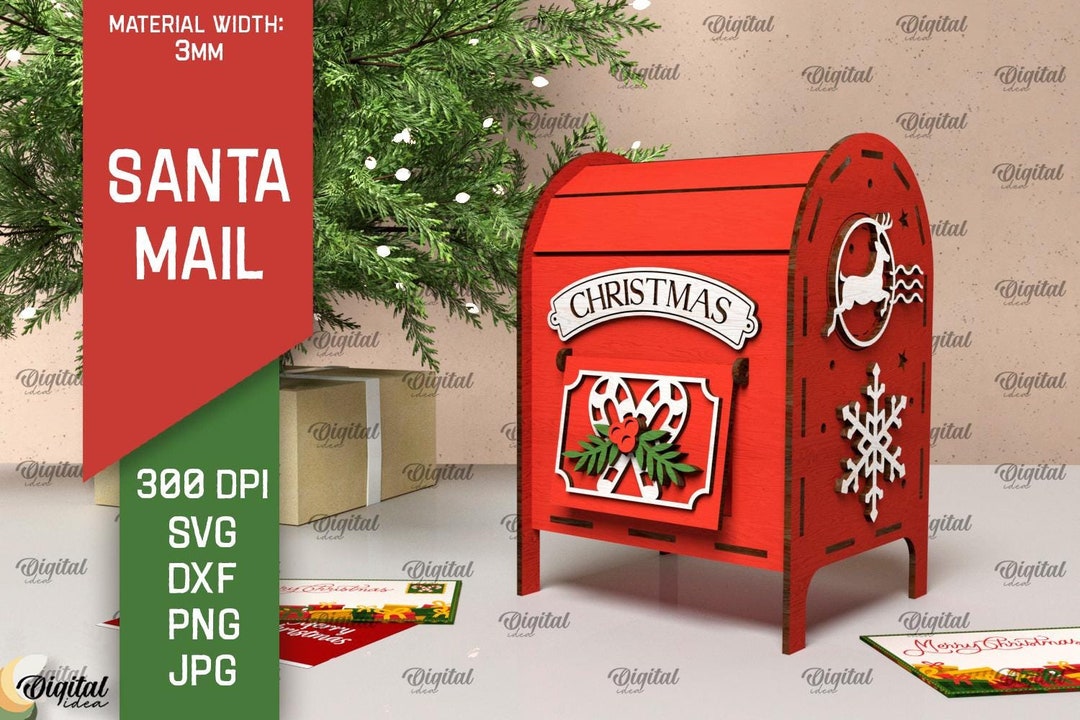 3D Christmas Mailbox, 3D Santa Mail Laser Cut, Christmas Letter Box SVG ...