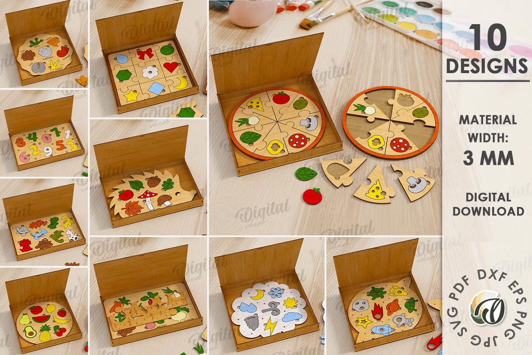 3D Kids Puzzles Bundle, Children Puzzle Game Laser Cut, Montessori Toy ...