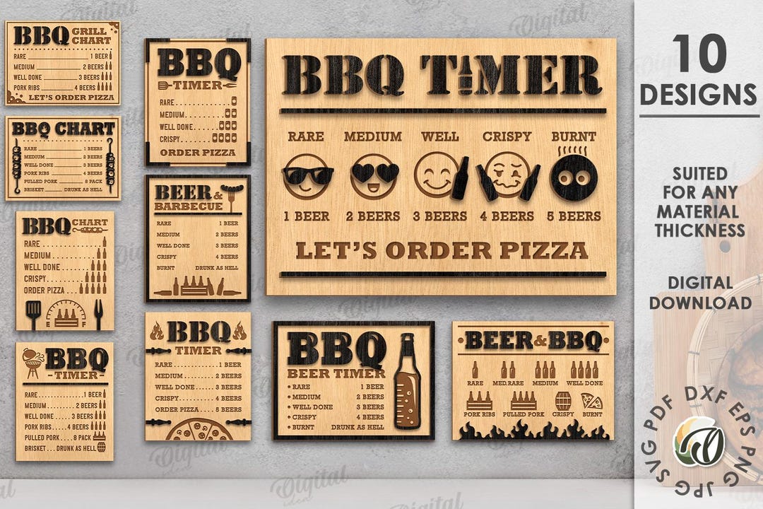 3D BBQ Timer Signs Bundle, Kitchen Decor Laser Cut, Funny Bbq Beer ...