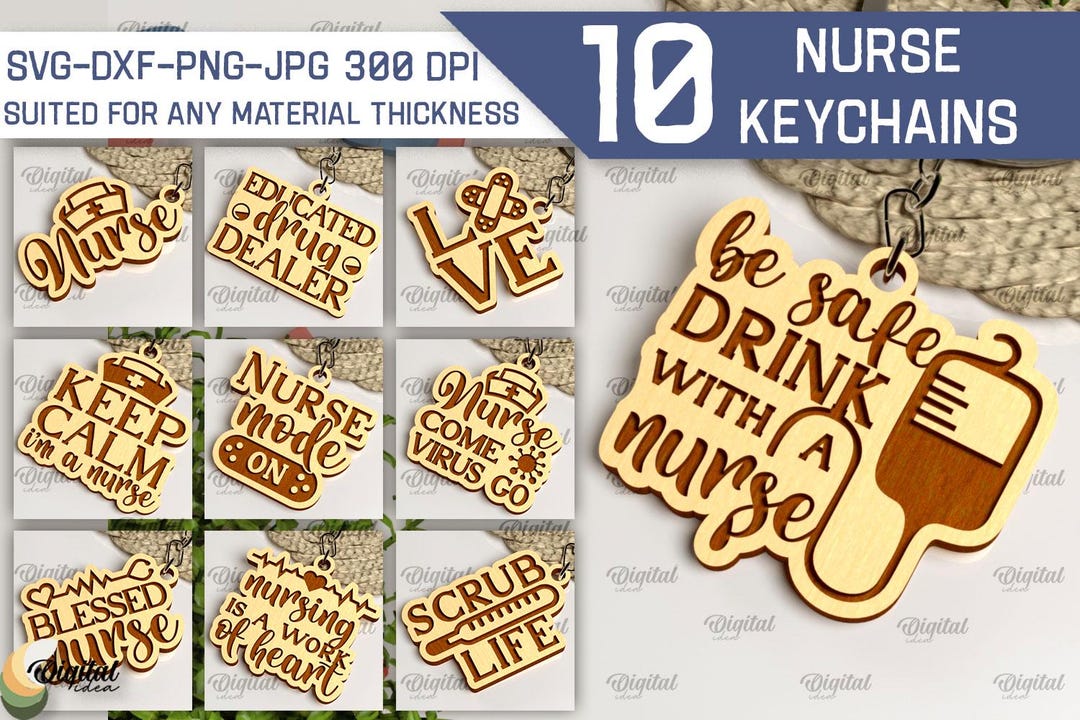 Nurse Keychains Bundle, Medical Keychain Laser Cut, Wooden Key Ring ...