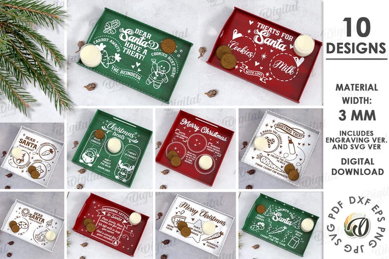 3D Christmas Trays Bundle, Xmas Santa Plate Laser Cut, Serving Tray ...