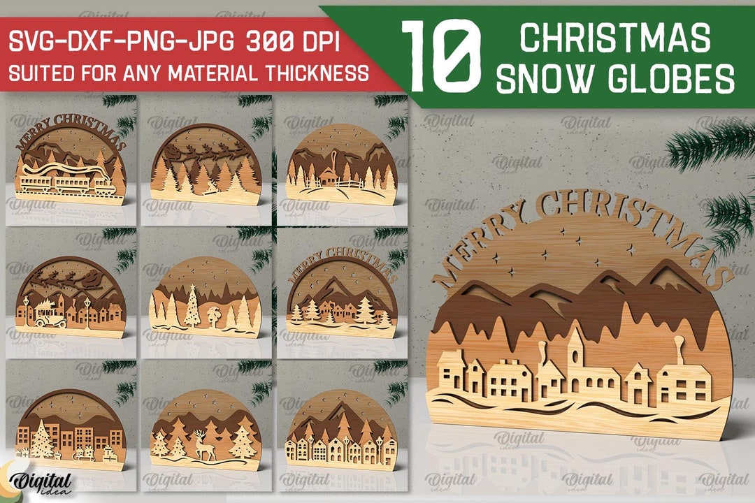 3D Layered Christmas Snow Globes Bundle, Snow Globe Stand Laser Cut ...