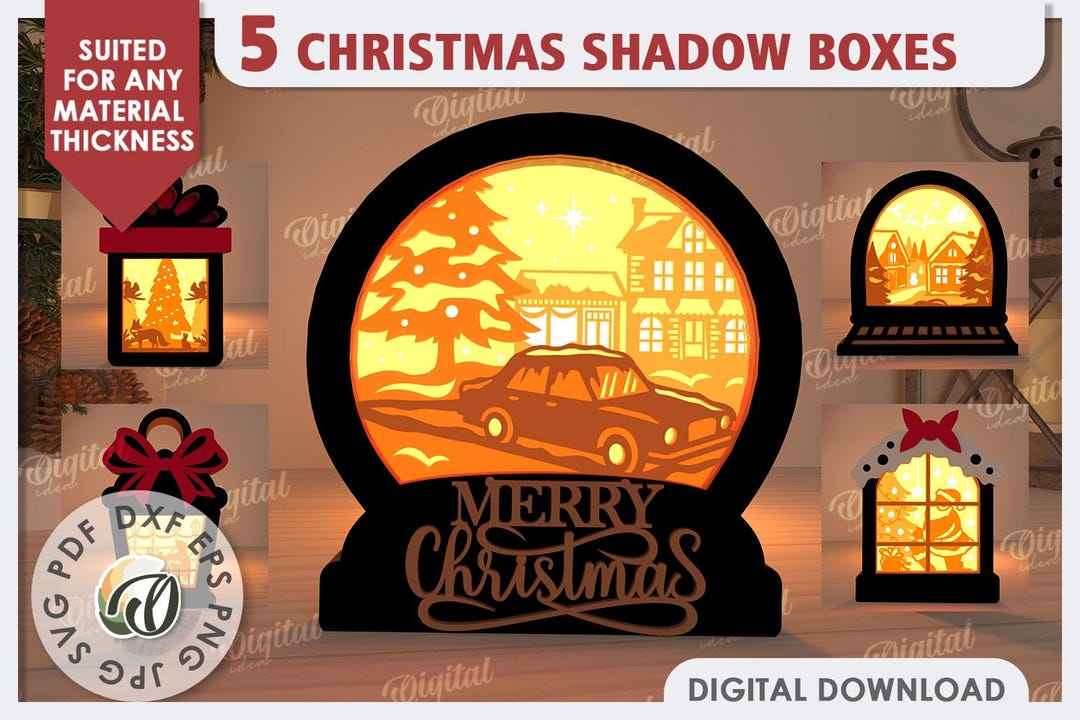 3D Christmas Shadow Boxes Bundle, Xmas Shadow Box Laser Cut, Wooden ...