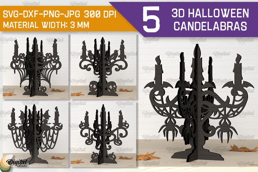 3D Halloween Candelabra Bundle, Halloween Stands Laser Cut, Skull ...