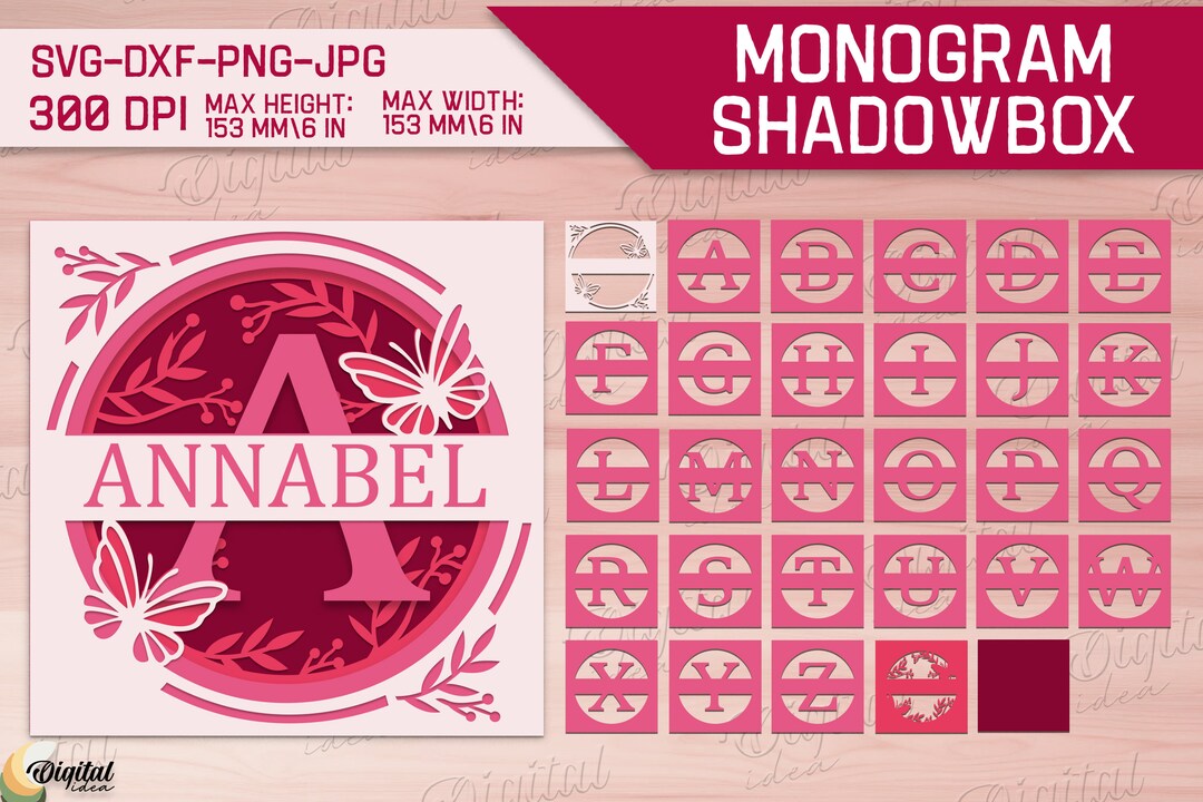 Shadow Box Split Monogram Alphabet Bundle, 3D Floral Shadow Box Paper ...