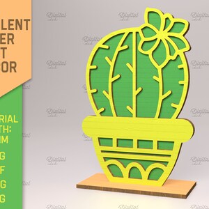 3D Succulent Laser Cut Bundle, Potted Plant Decor, Cactus Wooden Stand ...