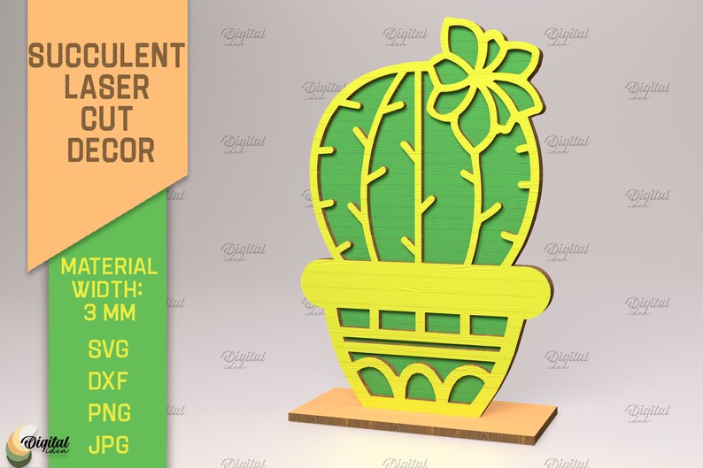 3D Succulent Laser Cut Bundle, Potted Plant Decor, Cactus Wooden Stand ...