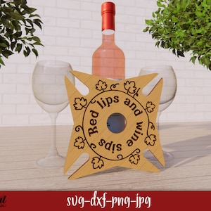 Wine Caddy SVG Bundle, Lasercut Wine Bottle and Glass Holder, Engraved ...