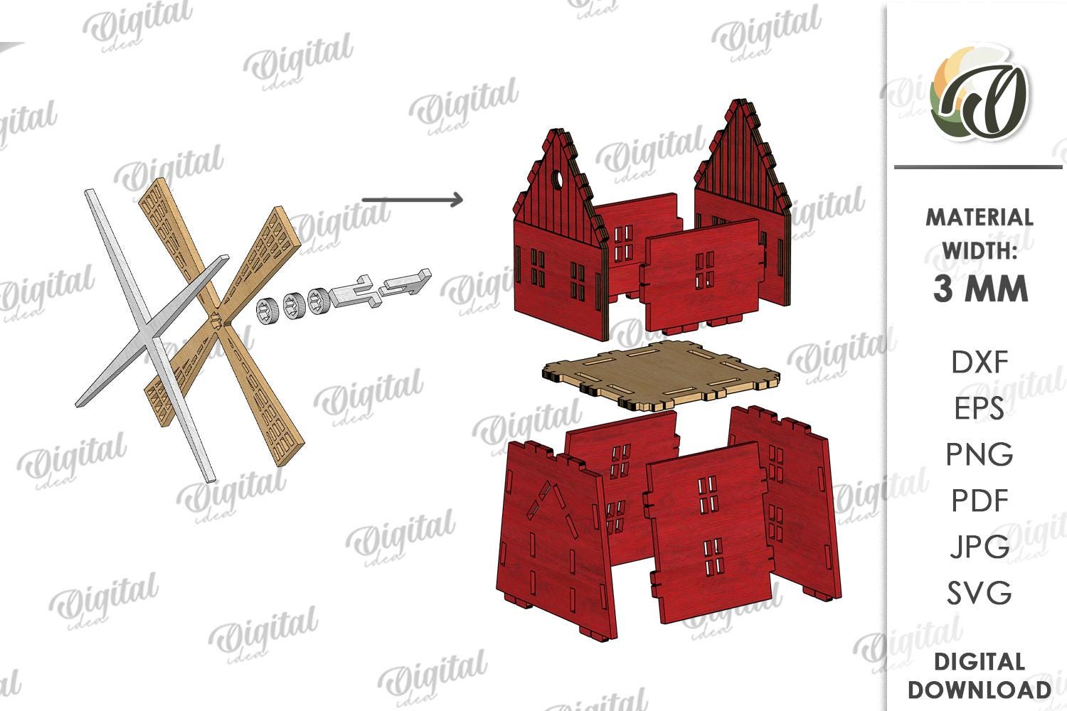 3D Windmill, Mill Laser Cut, Windmill Model Svg, Wooden Shelf Sitter ...