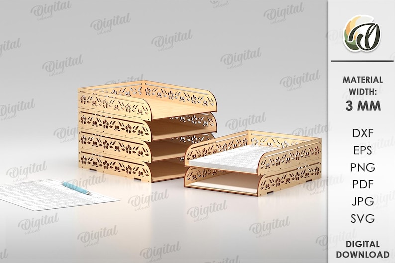 3D Stacking Paper Trays Bundle, Paper Holder Laser Cut, Stackable Desk ...