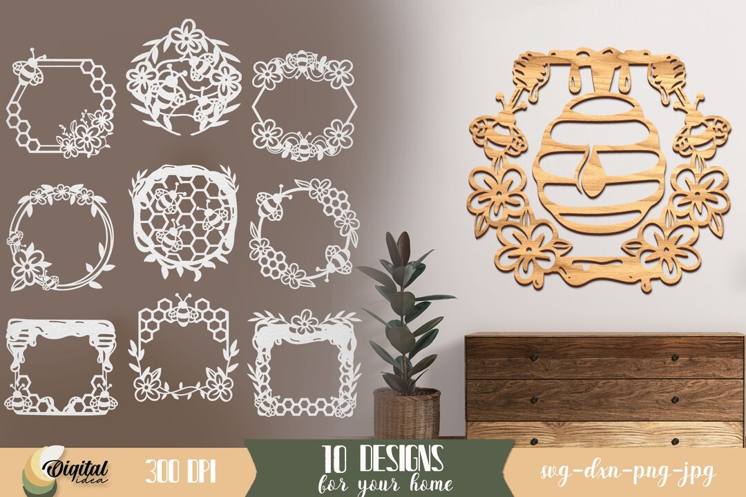 Honeycomb SVG Frames Bundle, Honey Svg Frame Lasercut, Bee Frame ...