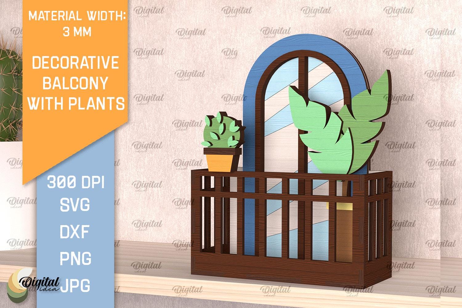 3D Decorative Balconies With Plants Bundle, Balcony and Plants Lasercut ...