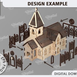 3D Weihnachtskirche, Weihnachtsdekore Laserschnitt, 3D-Kirchenmodell ...