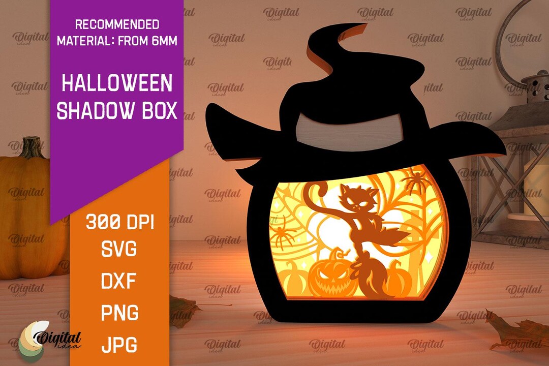 Halloween Shadow Box Bundle, 3D Witch Hat Shadow Box Laser Cut, Wooden ...