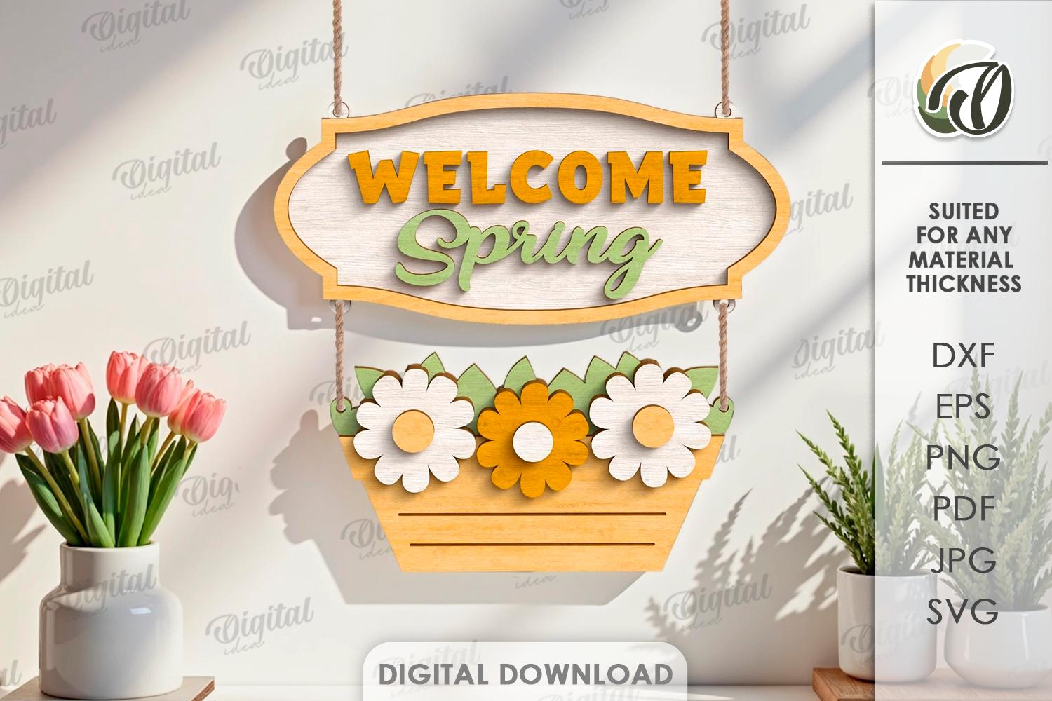 3D Hello Spring Signs Bundle, Layered Spring Decor Laser Cut Files ...