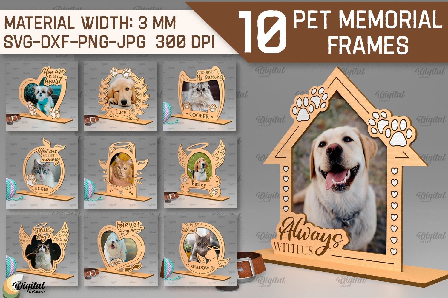 Pet Memorial Photo Frames Bundle, 3D Laser Cut Picture Frame, Cats and ...