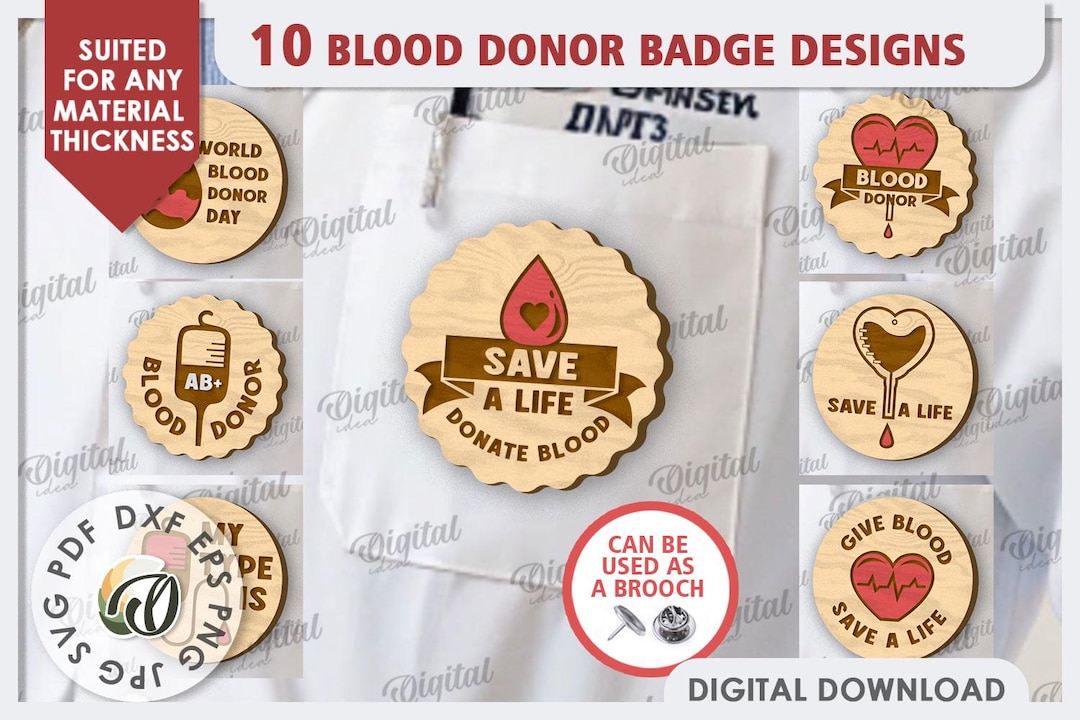 Blood Donor Badges Bundle, Blood Donor Brooch Laser Cut, Blood Donor ...