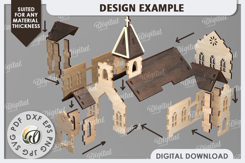 3D Weihnachtskirche, Weihnachtsdekore Laserschnitt, 3D-Kirchenmodell ...