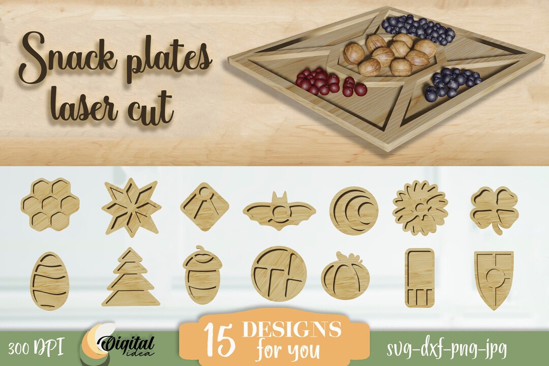 Snack Plates Bundle, Lasercut Serving Trays SVG, Layered Serving Plate ...