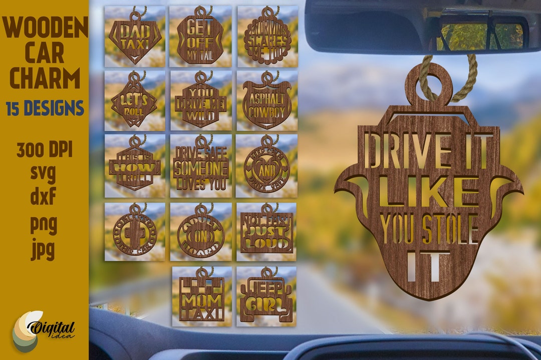 Wooden Car Charms SVG Bundle, Laser Cut Files, Driving Quotes and ...