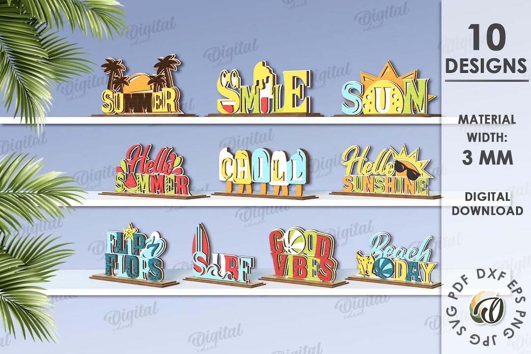 3D Summer Word Stands Bundle, Layered Summer Decoration Laser Cut ...