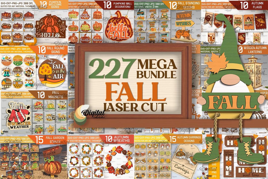 Fall Laser Cut Mega Bundle, 227 Home Decor Lasercut Designs, 3D Laser ...