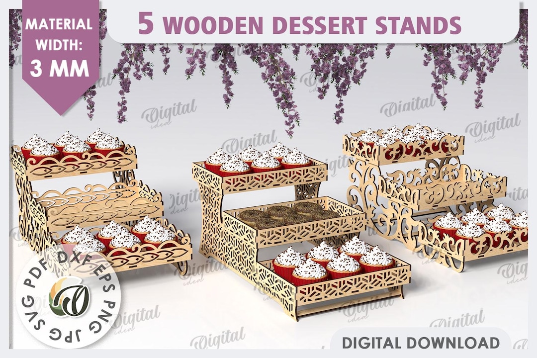 3D Wooden Dessert Stands Bundle, Decorative Wooden Tier Tray Laser Cut ...