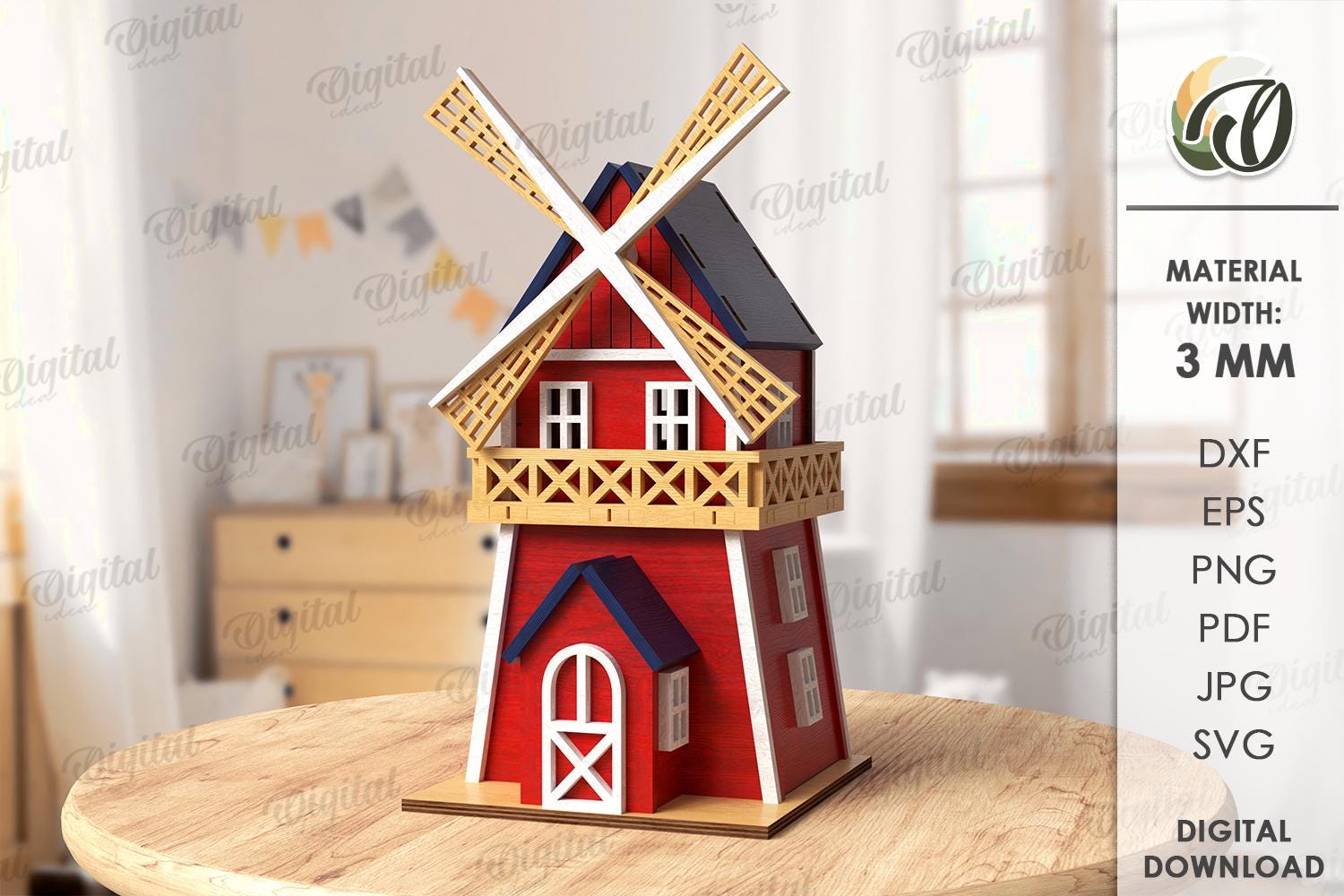 3D Windmill, Mill Laser Cut, Windmill Model Svg, Wooden Shelf Sitter ...