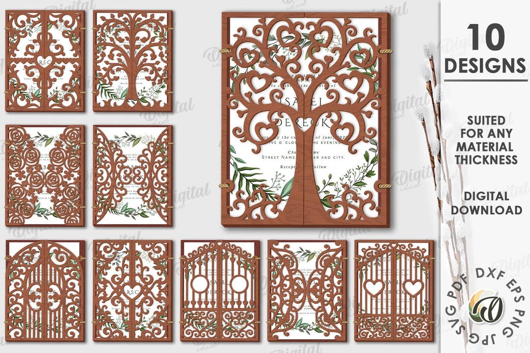 3D Wooden Wedding Invitation Holders Bundle, Wedding Card Envelope ...