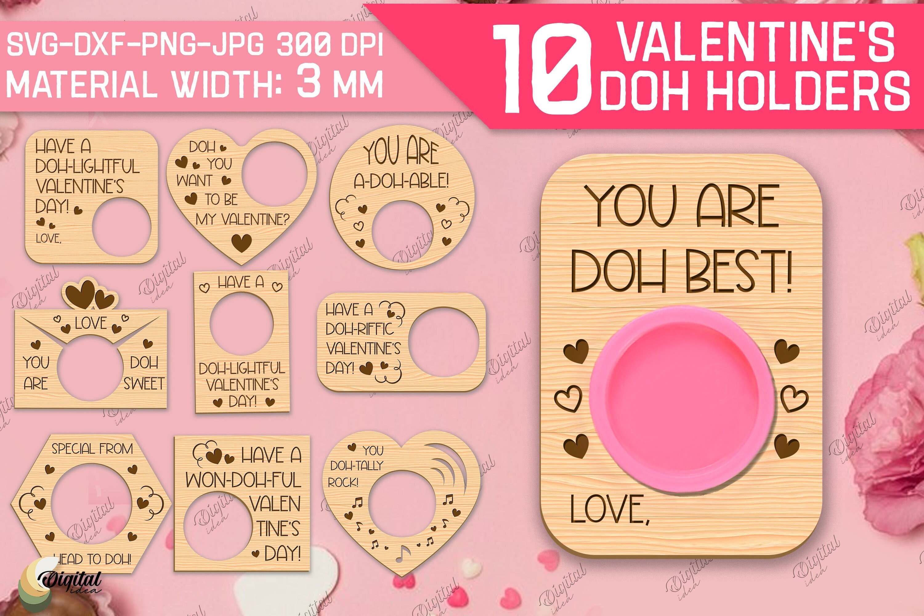 Valentine's Day Play Doh Holders Bundle, Playdoh Holder Laser Cut, Kids ...