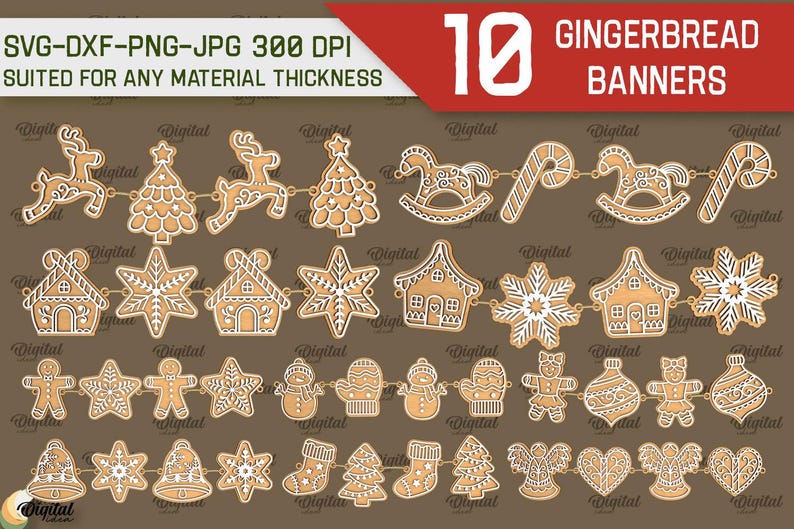 3D Gingerbread Banners Bundle, Xmas Layered Garland Laser Cut ...