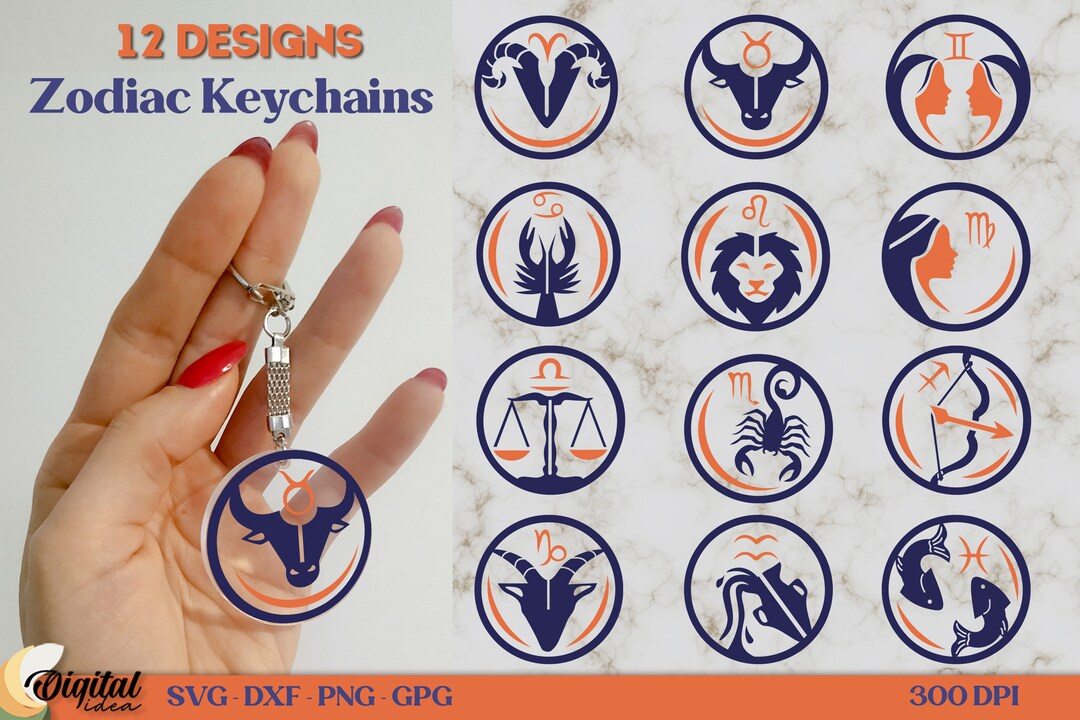 Zodiac Keychains SVG, Round Keychain Star Sign Svg, Astrological Sign ...