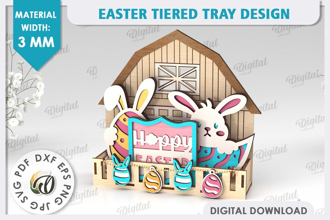 3D Easter Barn Interchangeable Stand, Farmhouse Easter Tiered Tray ...