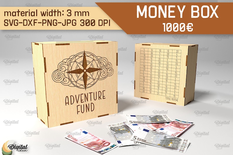 3D Money Bank Box Bundle, 1000 and 500 Euro, Target Piggy Bank Box ...