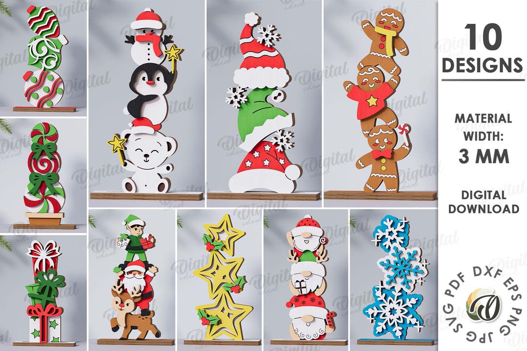3D Triple Christmas Stands Bundle, Xmas Standing Decor Laser Cut ...