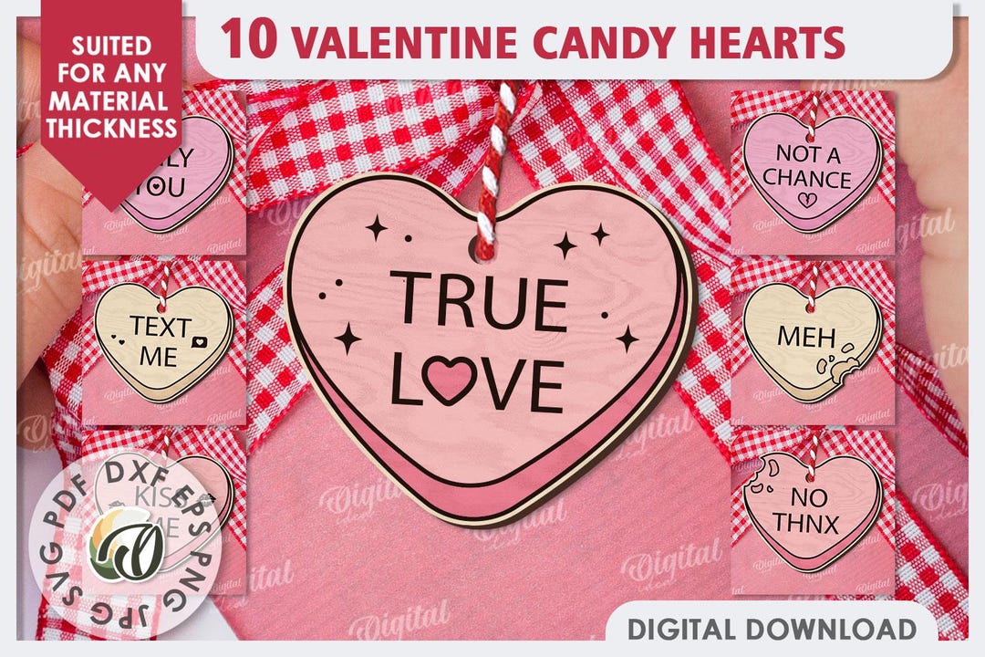 Valentine's Day Candy Hearts Bundle, Valentines Ornaments Laser Cut ...