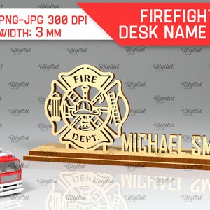 3D Firefighter Desk Name Plate Bundle, Personalized Name Plate Laser ...