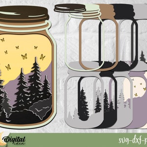 3D Mason Jar Layered SVG, Papercut Nature Scene in Mason Jar SVG, Mason ...